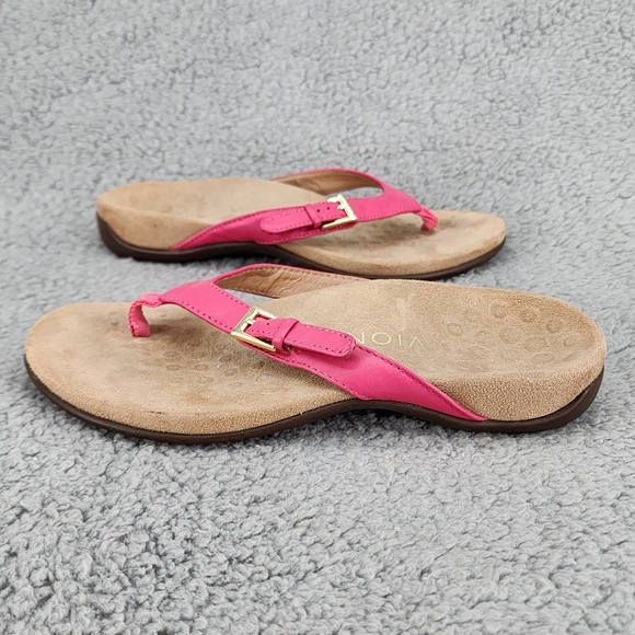 Vionic | Shoes | Vionic Kelby Pink Leather Sandals Sz 5 Thong Slip On ...